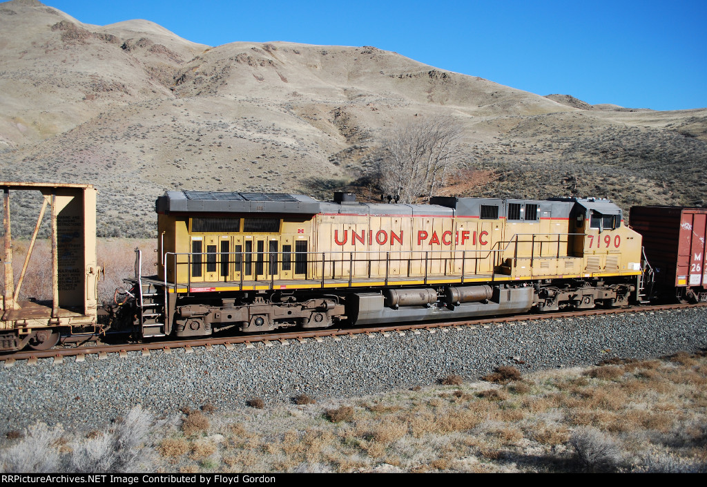 UP 7190 is mid train helper on westbound UP freight